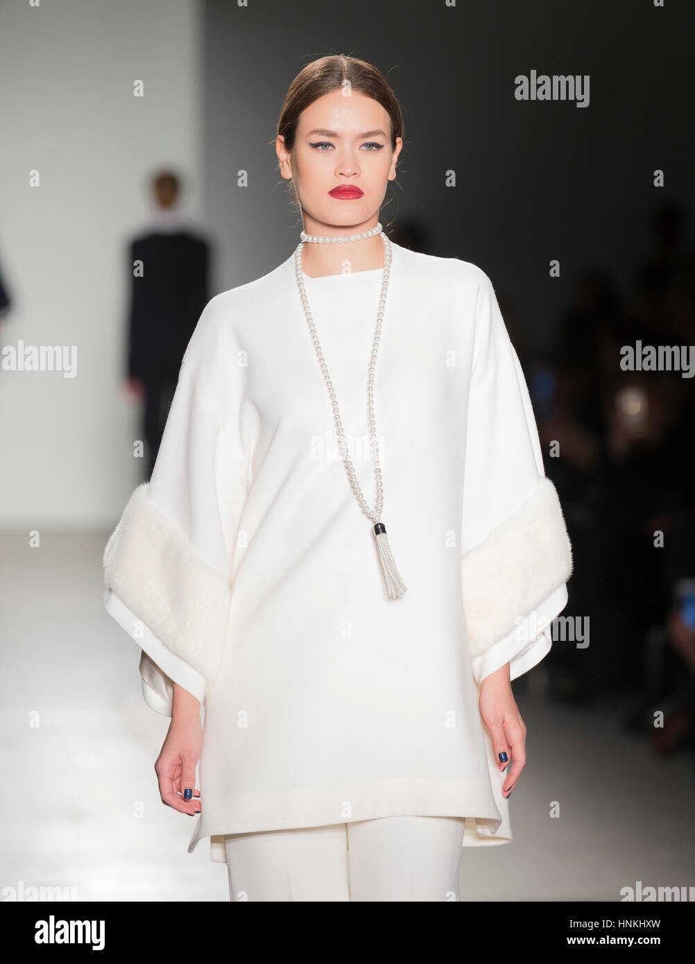 New York, United States. 13th Feb, 2017. Model walks runway for Zang ...