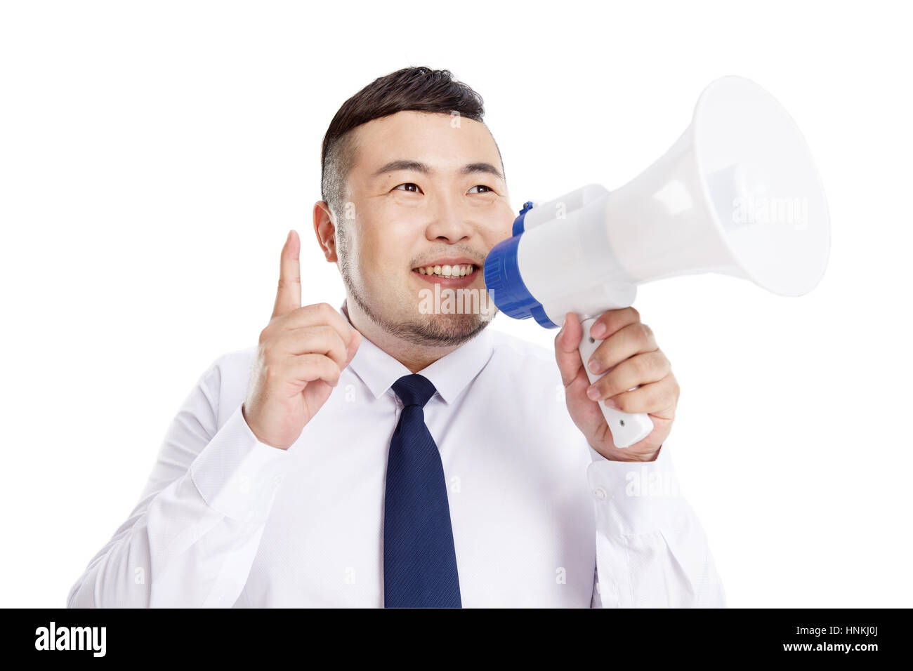 Business man holding a megaphone Stock Photo - Alamy