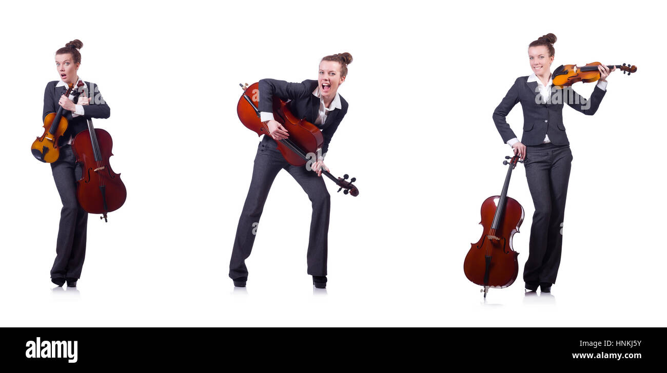 Woman fiddler isolated on white background Stock Photo - Alamy