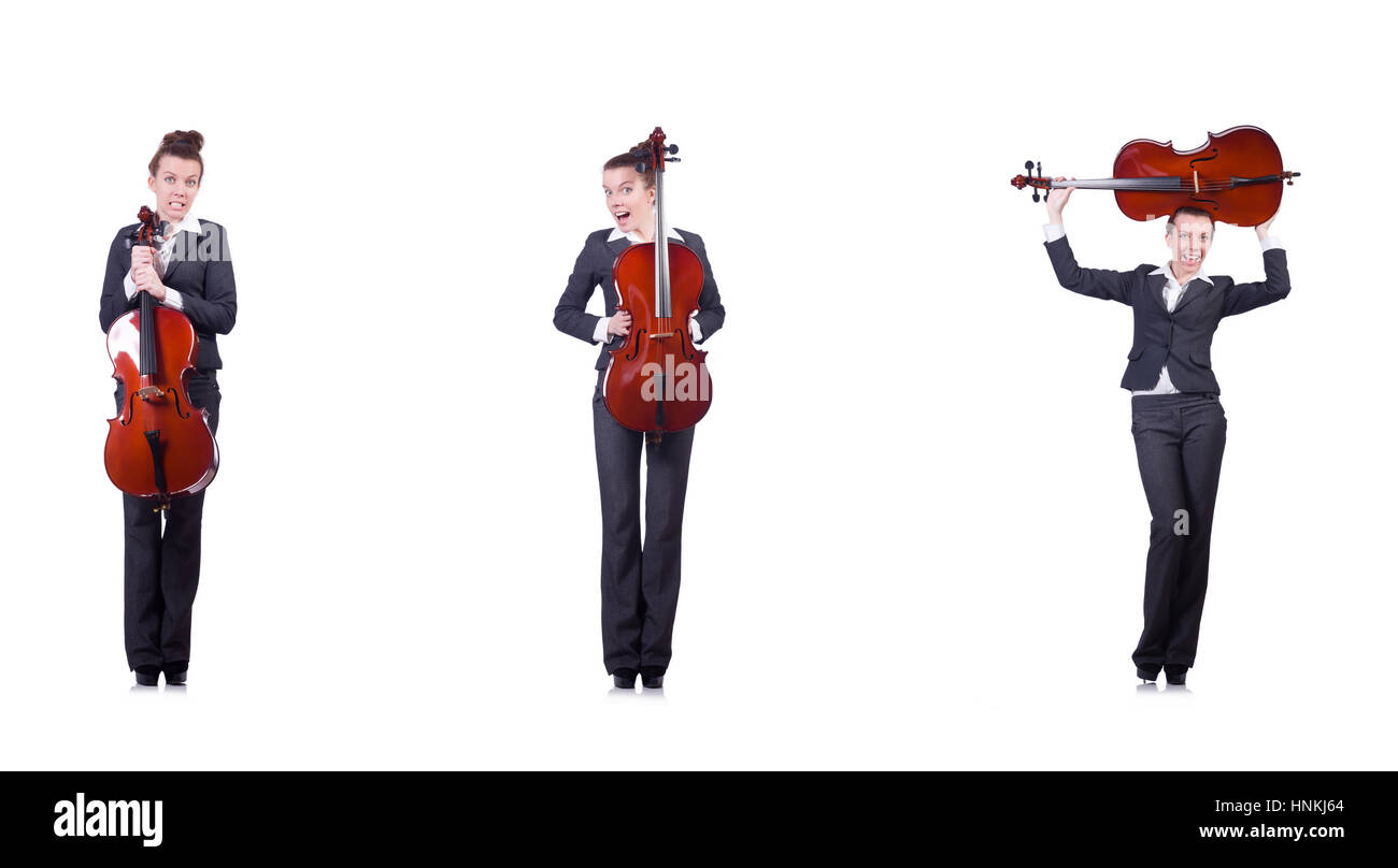 Woman fiddler isolated on white background Stock Photo - Alamy