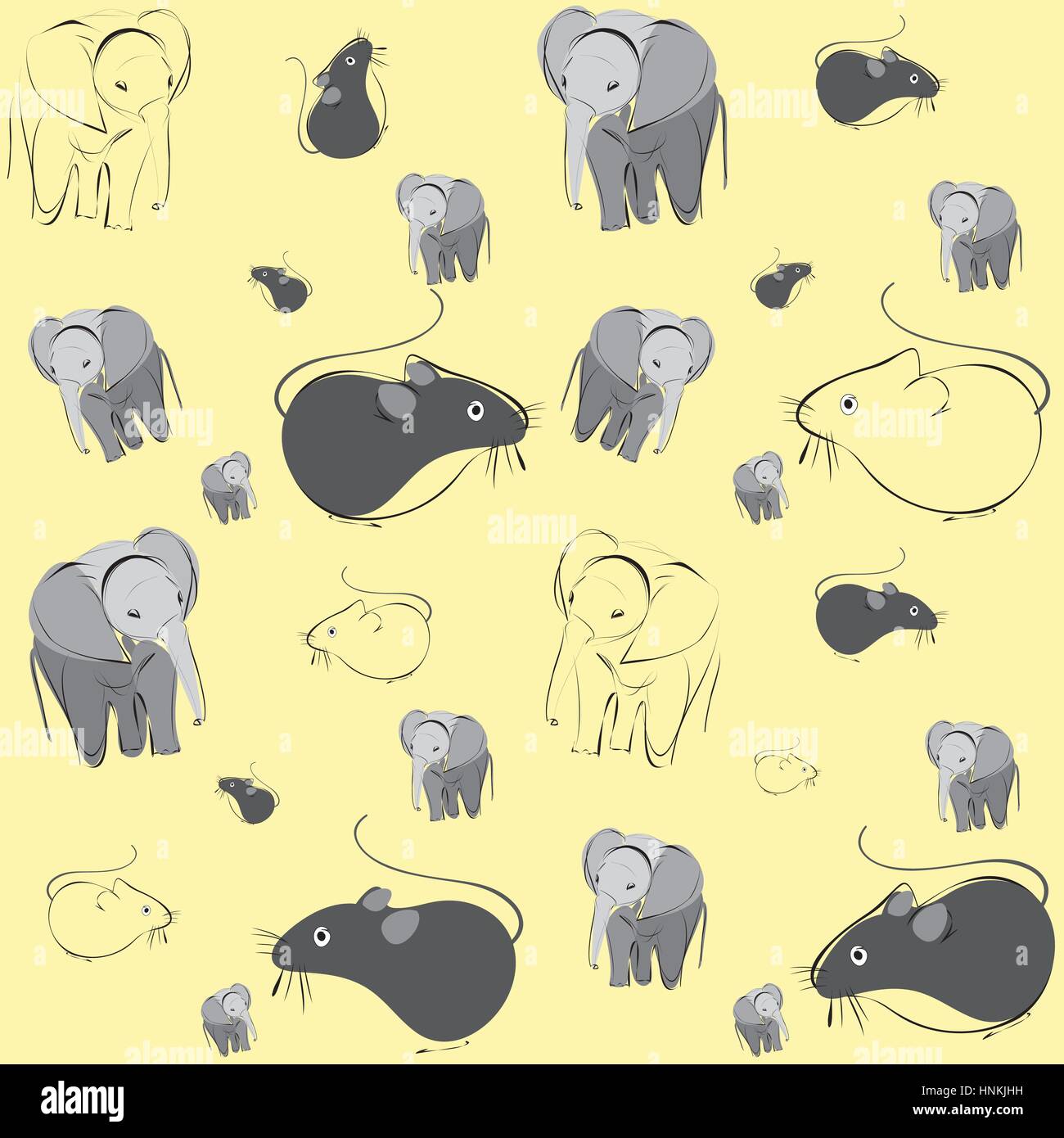 pattern with mice and elephants on yellow background Stock Vector Image ...