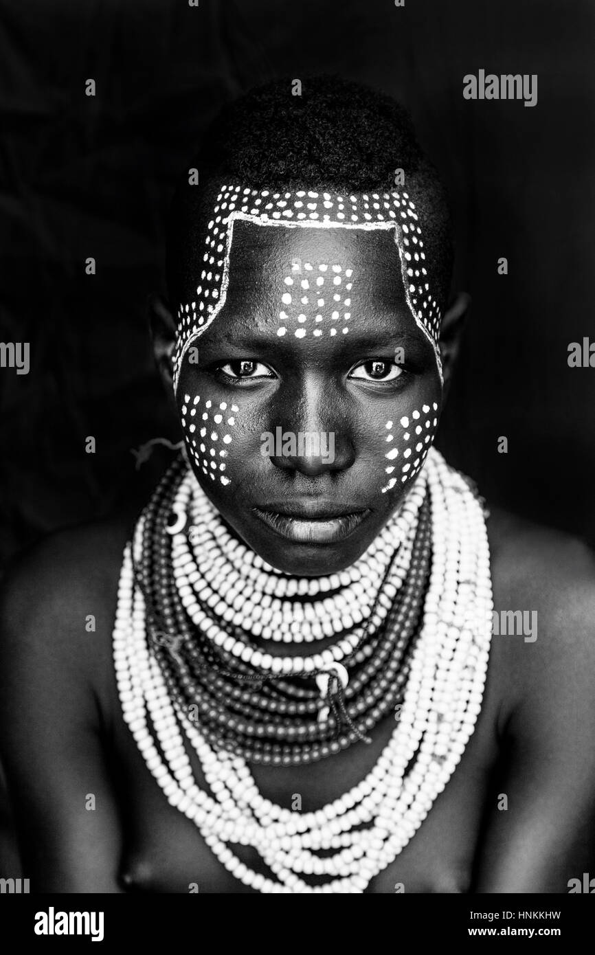 A Portrait Of A Young Woman From The Karo Tribe Kolcho Village Omo Valley Ethiopia Stock
