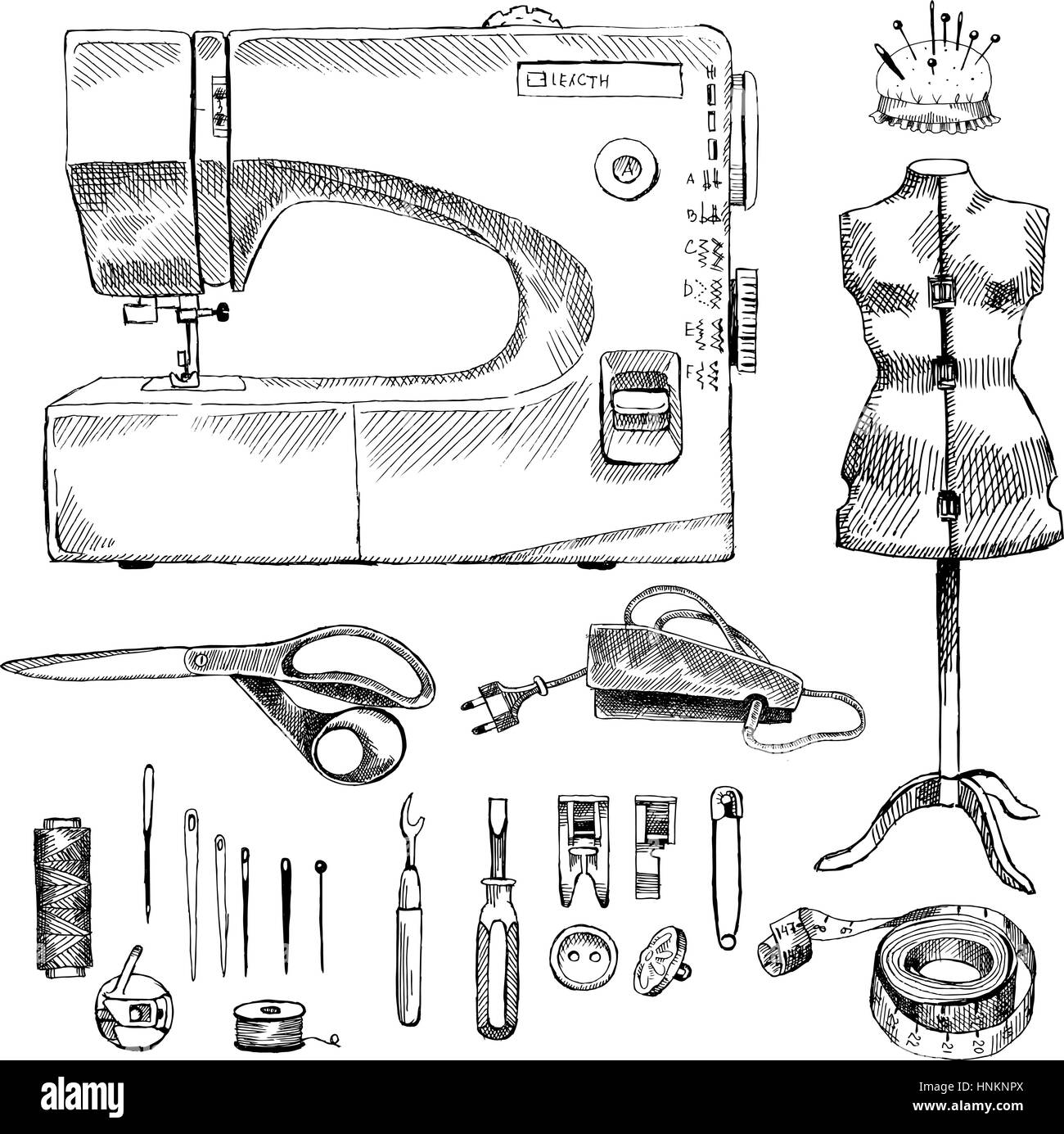 Hand Drawn Sketch Sewing Set Stock Vector Image & Art - Alamy