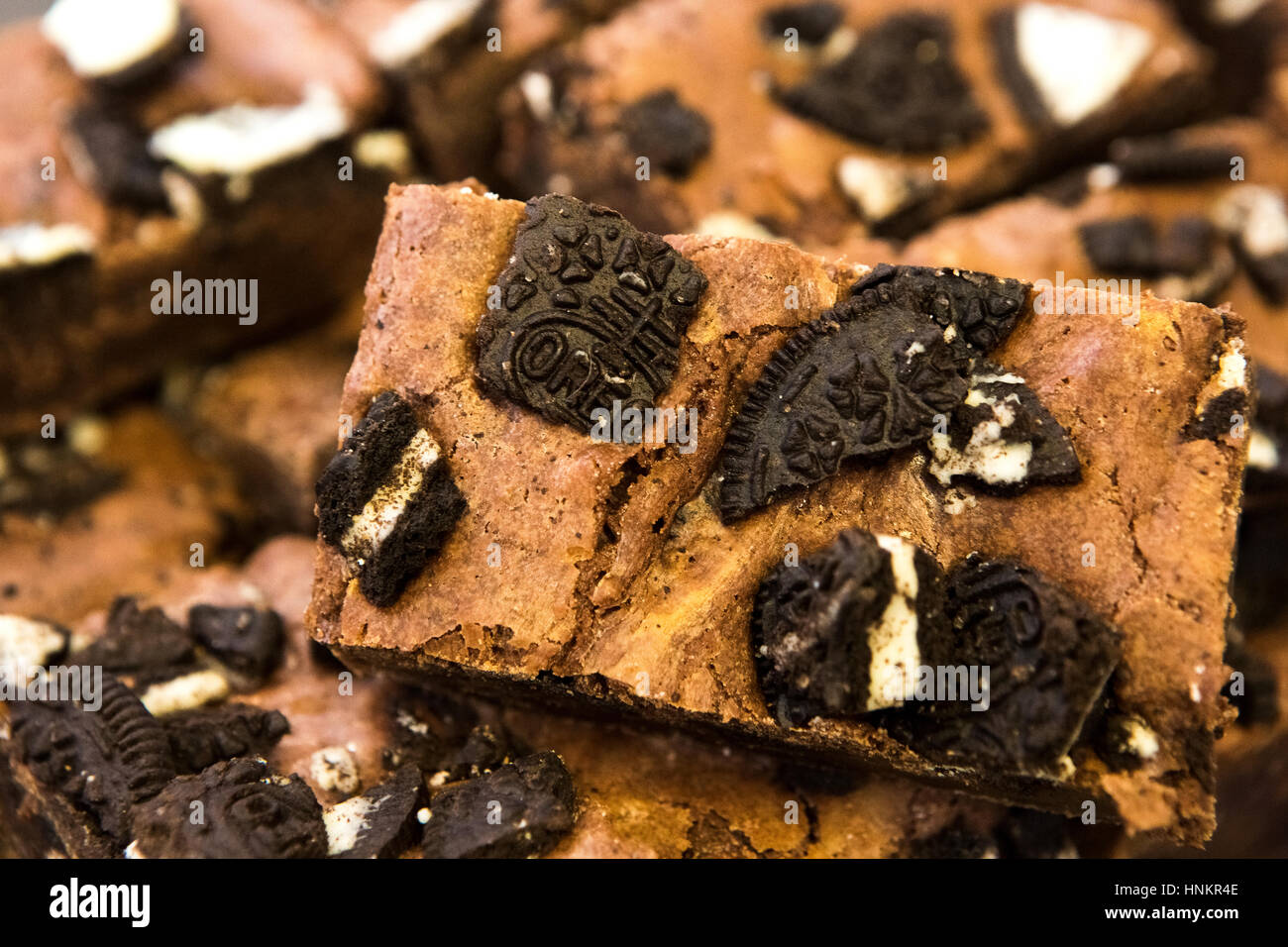 Pile of homemade Oreo cookied chocolate brownies Stock Photo - Alamy