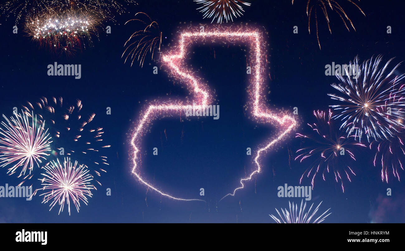 A dark night sky with a sparkling red firecracker in the shape of ...