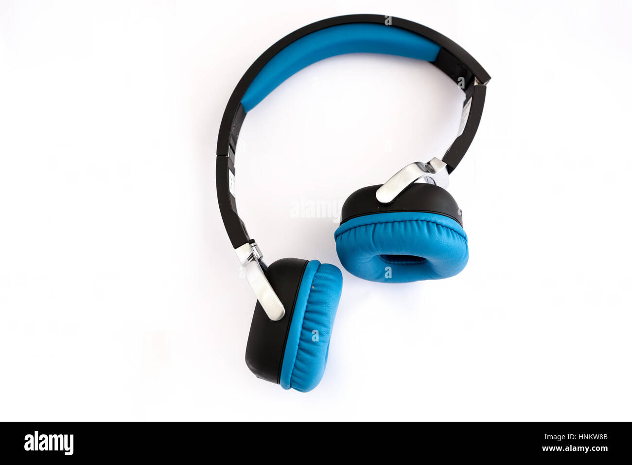 Blue wireless headphones front view isolated on white background Stock ...