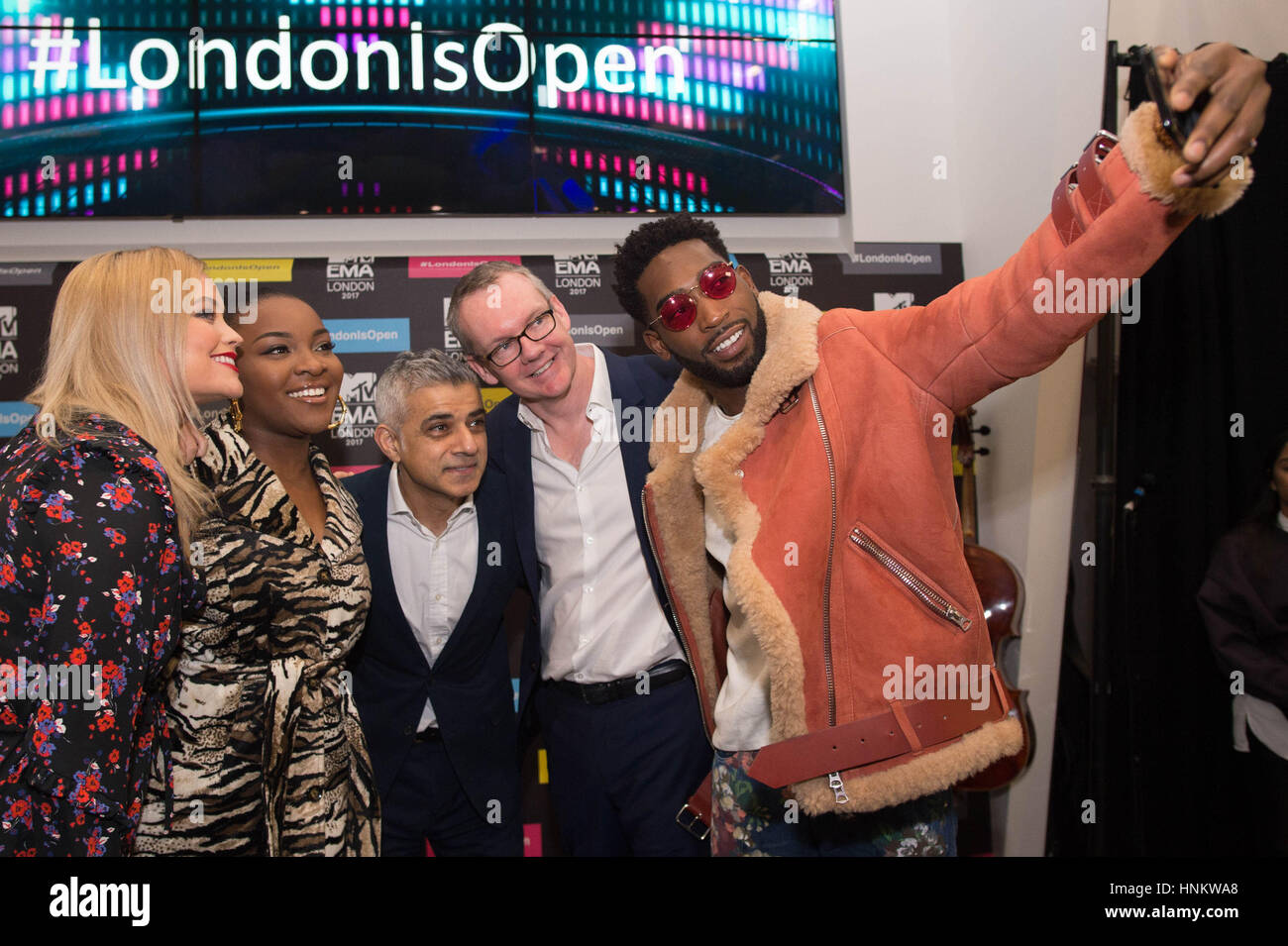 Mayor of London Sadiq Khan poses for a photograph with Tinie Tempah ...