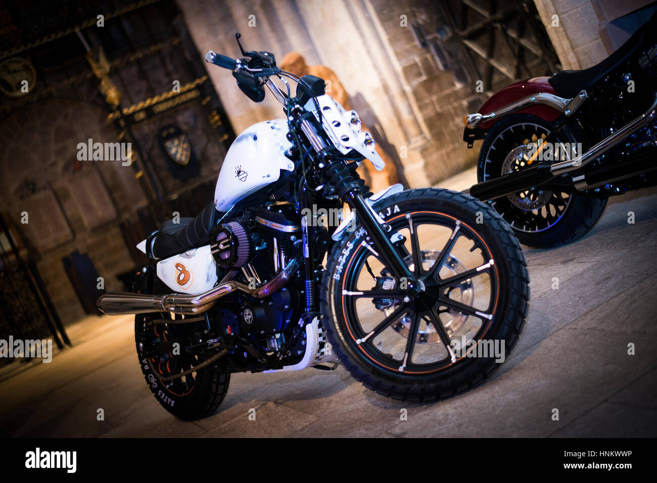 White custom Harley Davidson inside Peterborough Cathedral Stock Photo ...