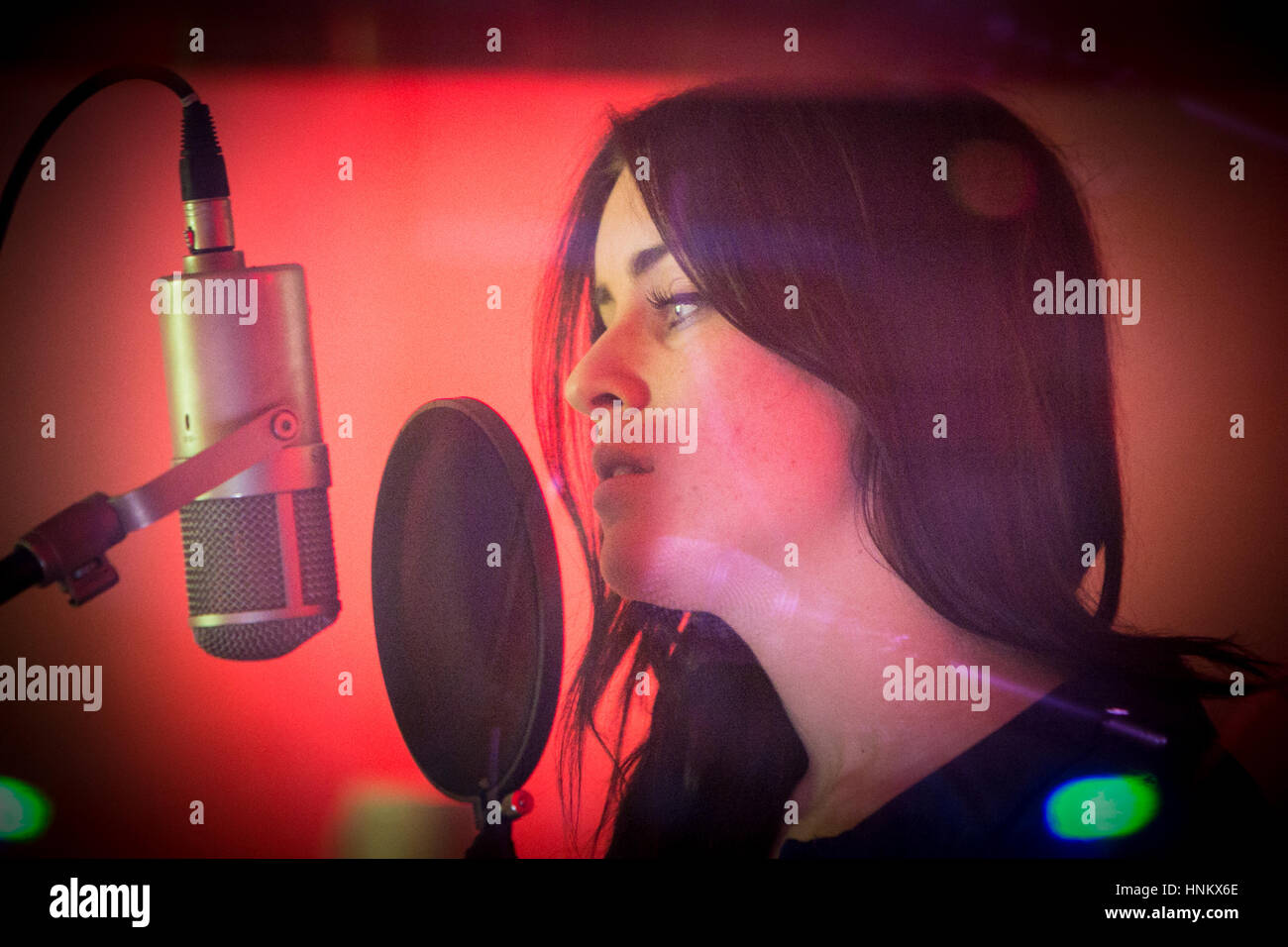 Singer Lucie Jones recording in the studio with folk singer song writer ...