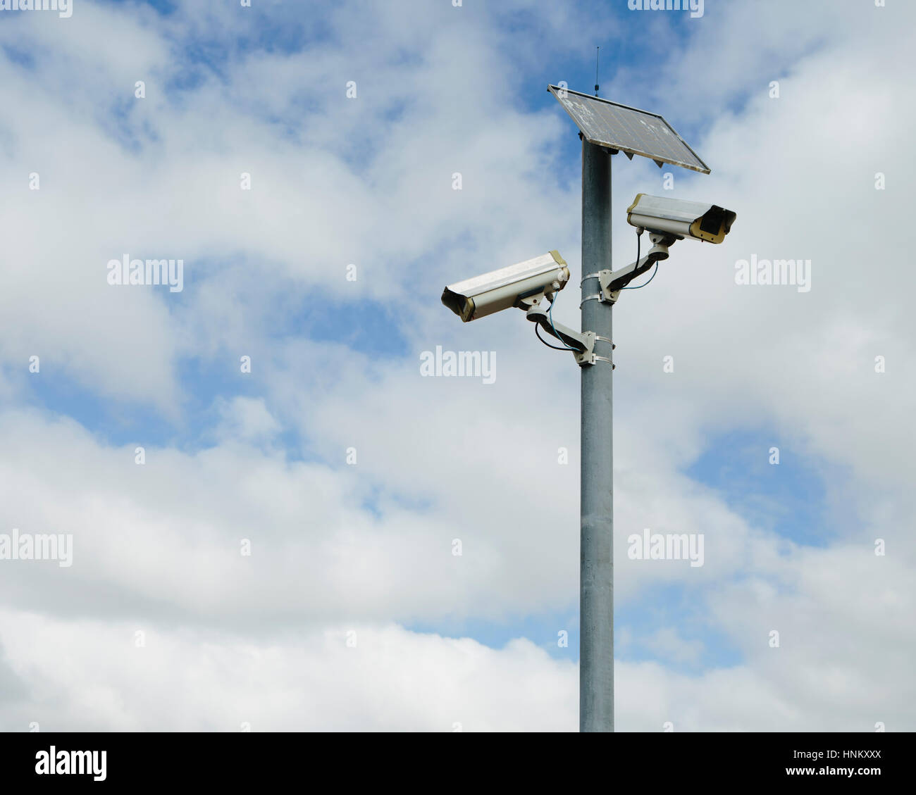 A solar powered surveillance camera on a pole Stock Photo - Alamy