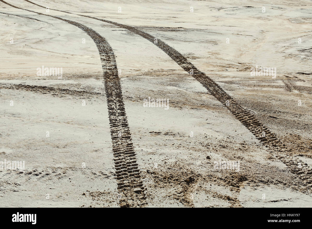 Tire tracks on the surface of the desert, parallel tracks Stock Photo ...