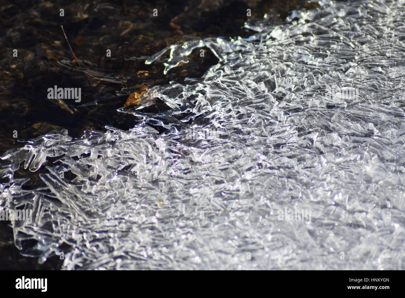 Ice crystals in different shapes and structures taken at a stream Stock ...