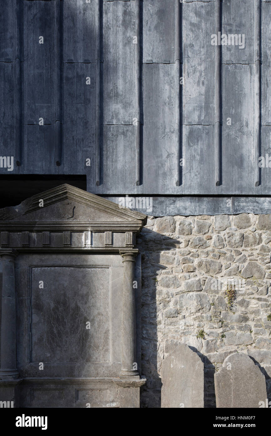 Lead cladding, stone facade and headstone. St Mary Hall Kilkenny ...