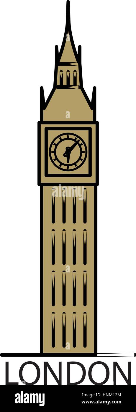 London Big Ben watchtower thin line linear flat illustration Stock ...