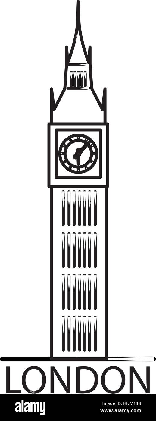 London Big Ben watchtower thin line linear flat illustration Stock ...