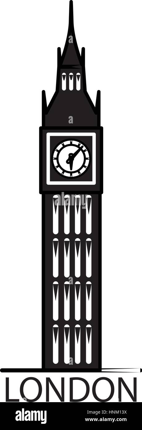 London Big Ben watchtower thin line linear flat illustration Stock ...
