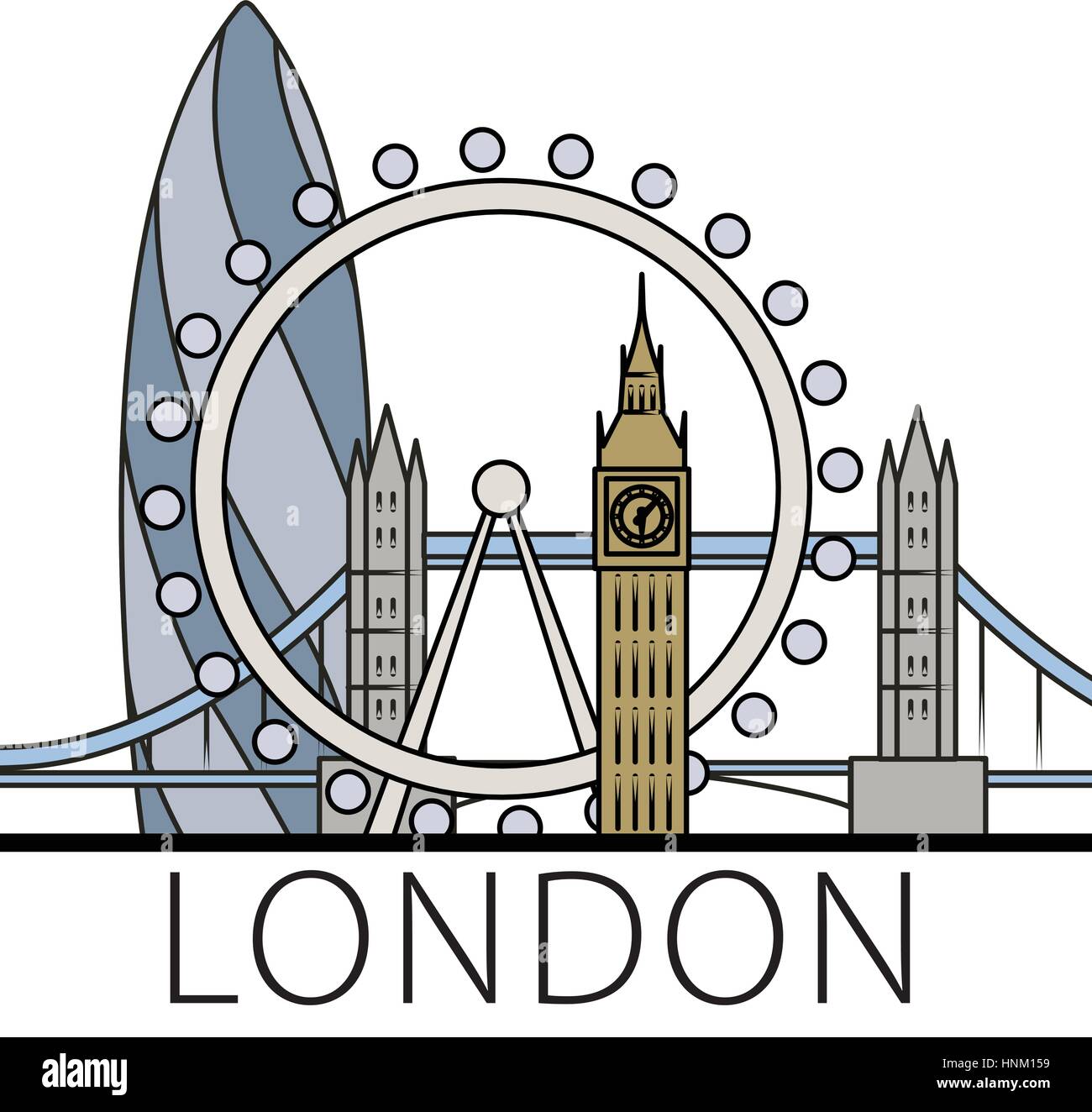 London city skyline. Thin line linear illustration Stock Vector Image ...