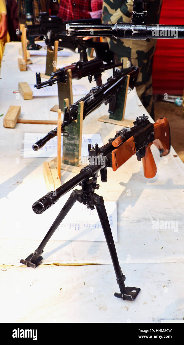 Border security force (BSF) personnel displaying their weapons in ...