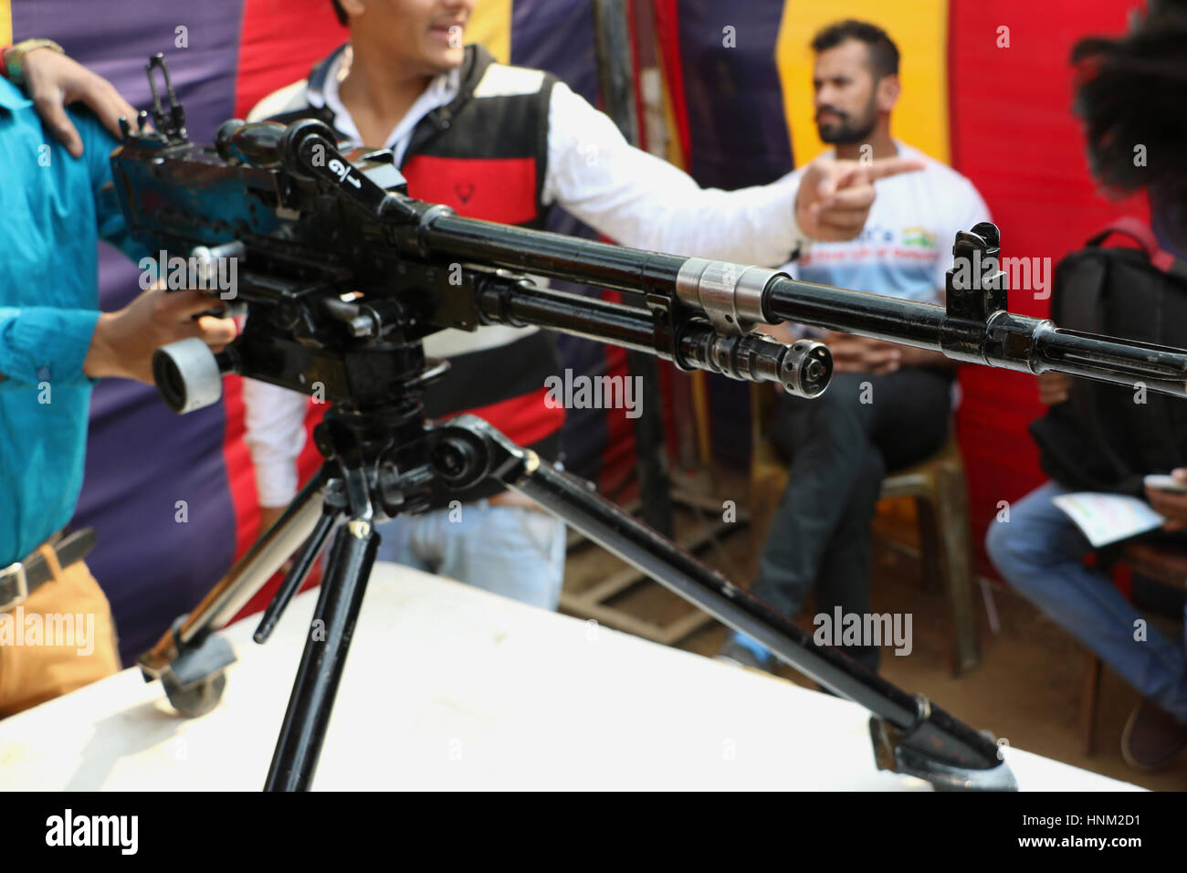 Border security force (BSF) personnel displaying their weapons in ...