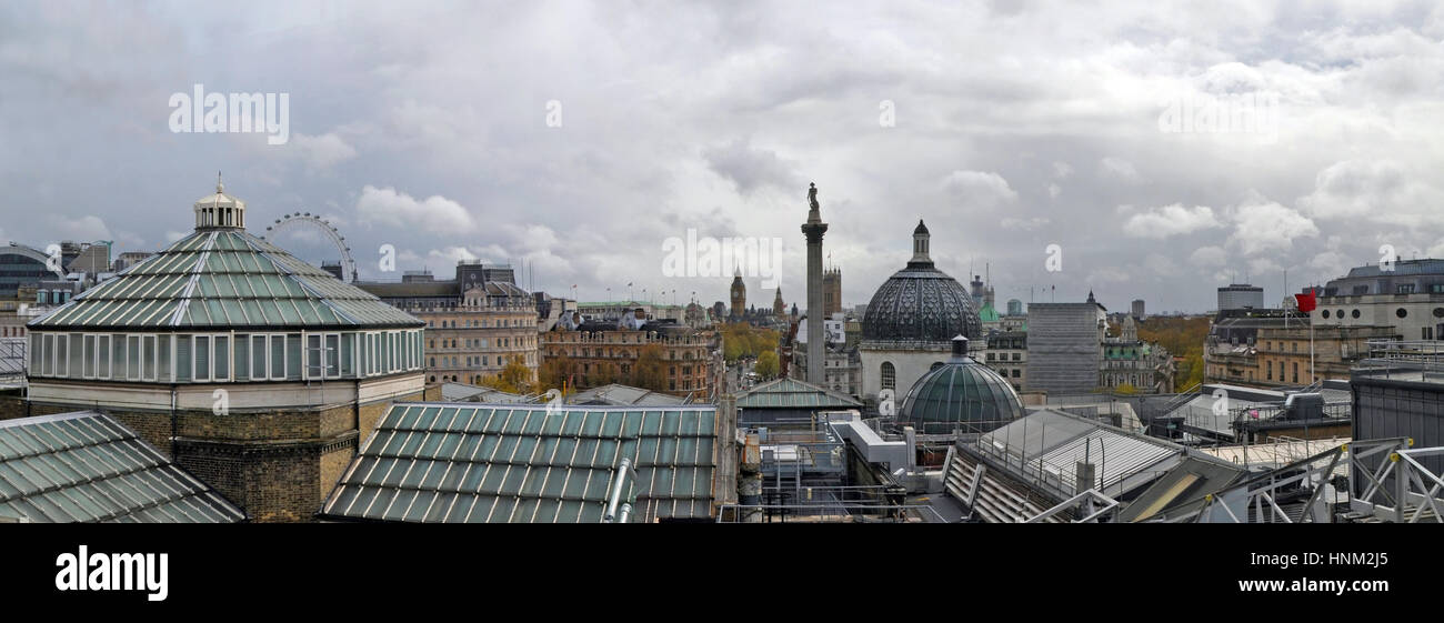 An unusual rooftop panorama of London including the roofs and ...
