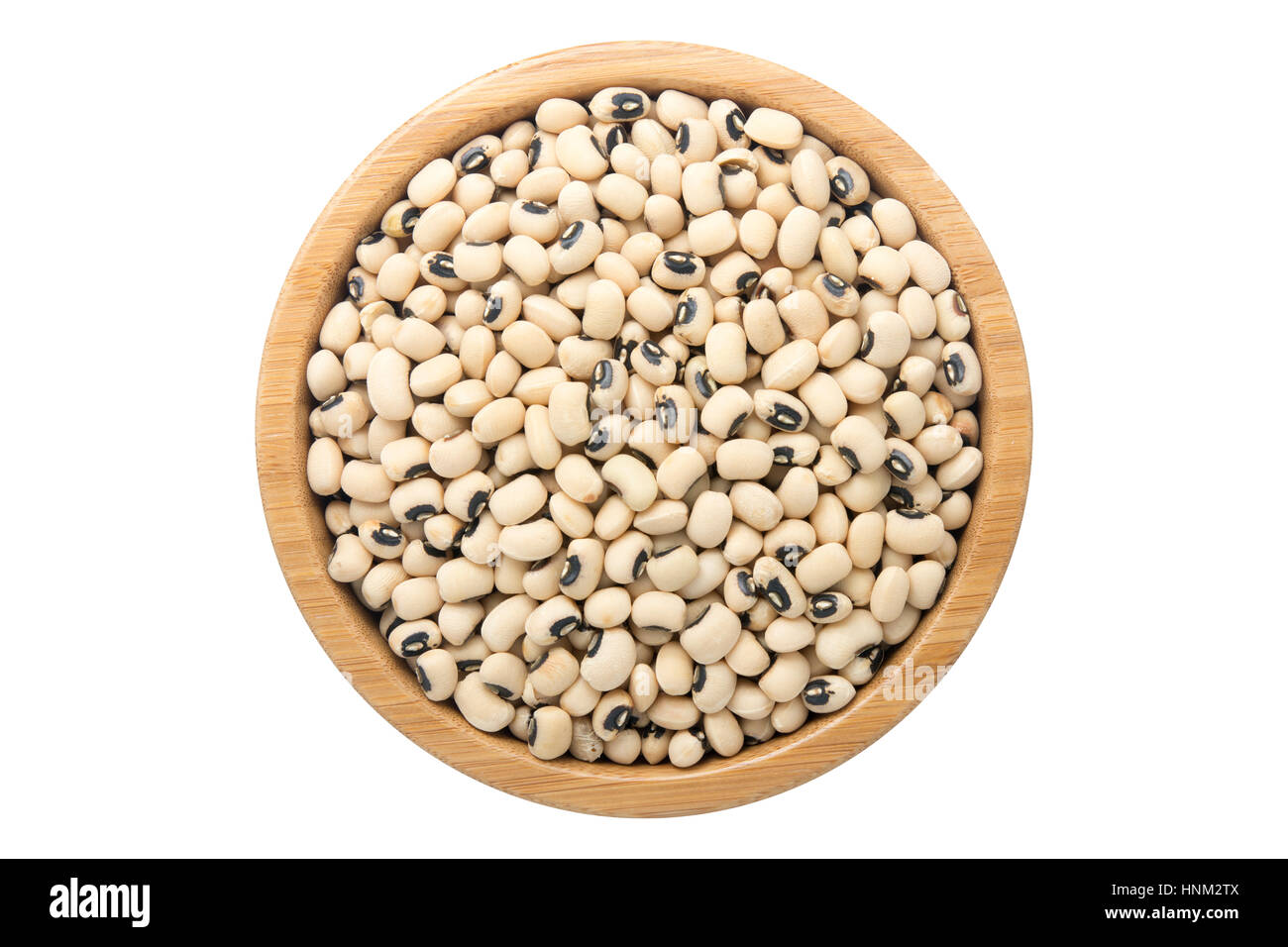 Black eyed beans (Lobia) in wooden bowl isolated top view on white with ...