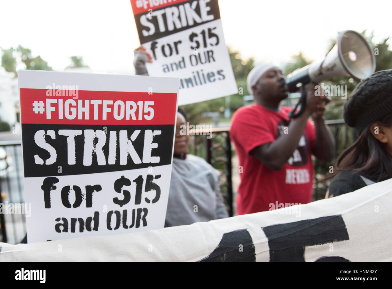 Demonstrators gather for a Fight for $15 protest outside of McDonald's ...