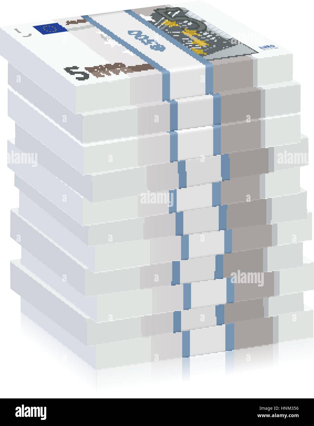 Five euro banknotes stacks on a white background. Vector illustration ...