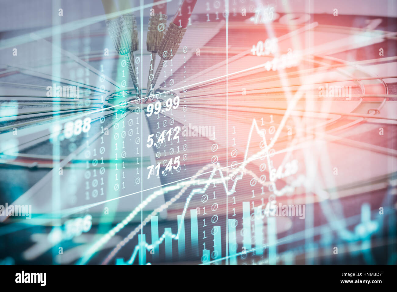 Target arrow on dart board and stock market indicator graph. Financial ...