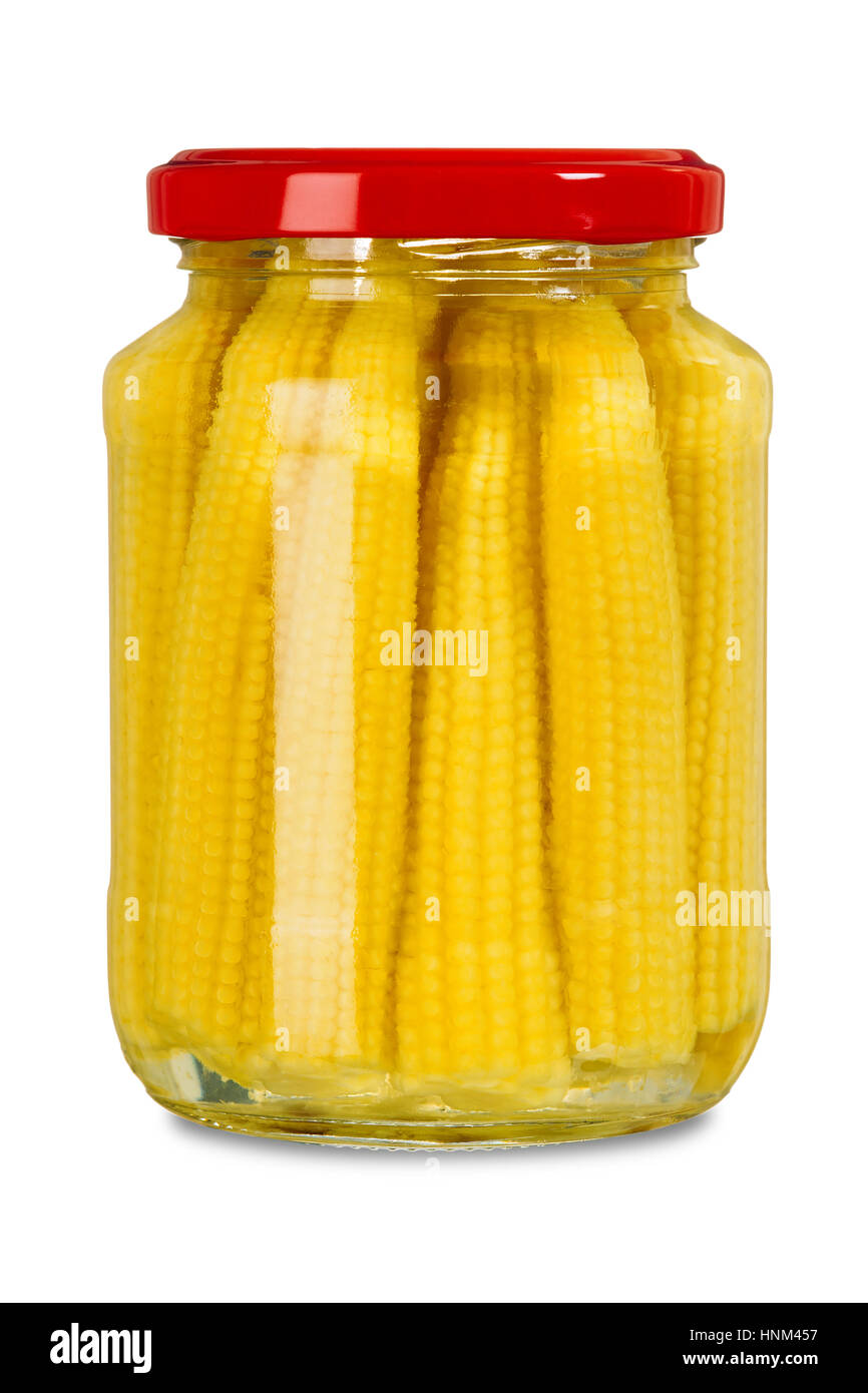 Photo of a jar of mini corn isolated over white background. Clipping ...