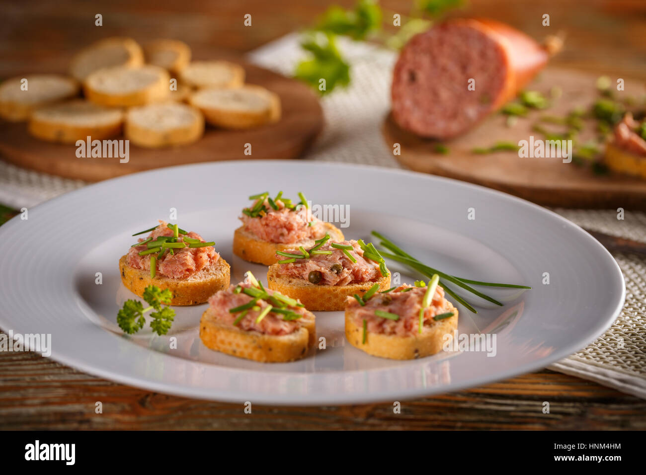 Savory smoked teewurst, a German sausage made of bacon and pork, on ...