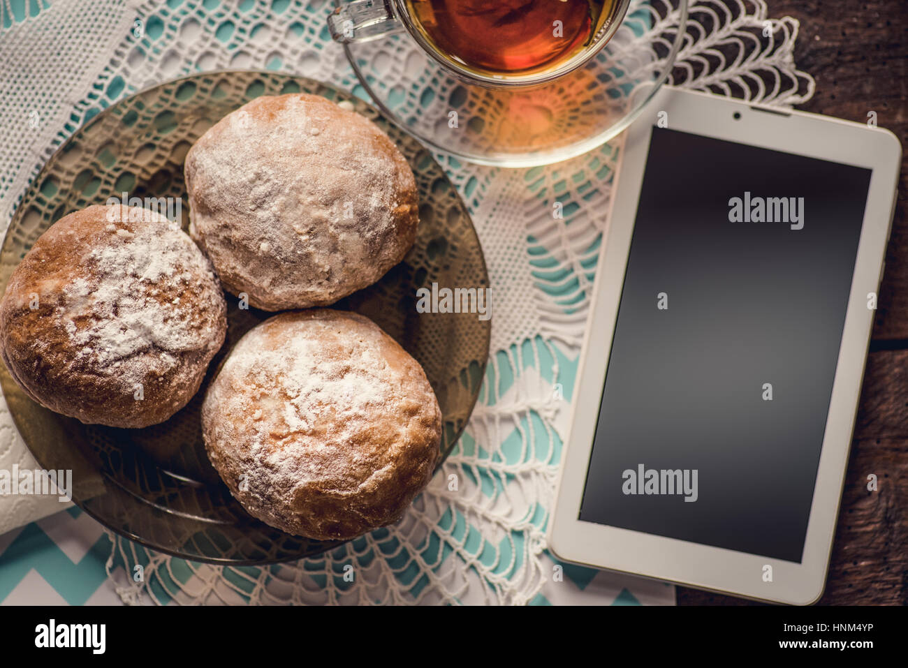 three handmade doughnuts prepeared for fat thursday Stock Photo - Alamy