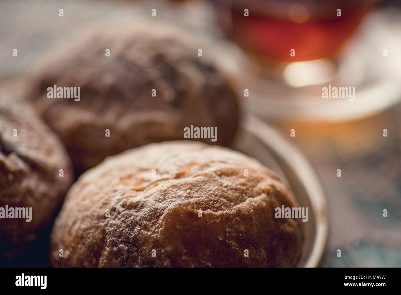 three handmade doughnuts prepeared for fat thursday Stock Photo - Alamy