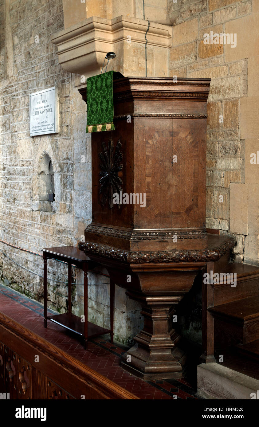 The pulpit, St. Mary`s Church, Temple Guiting, Gloucestershire, England ...