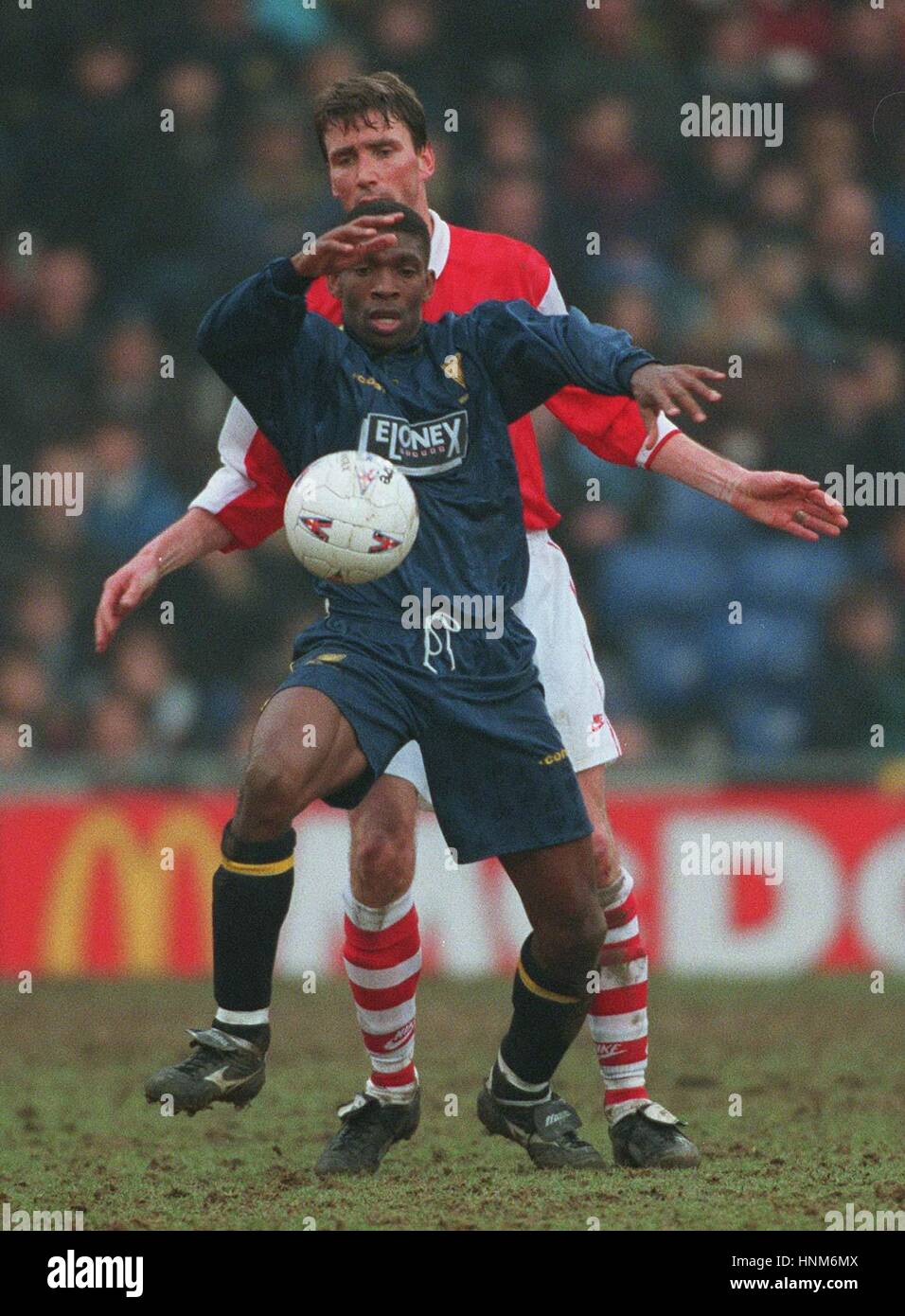 EFAN EKOKU & ANDY LINIGHAN WIMBLEDON FC V ARSENAL FC 19 March 1996 ...