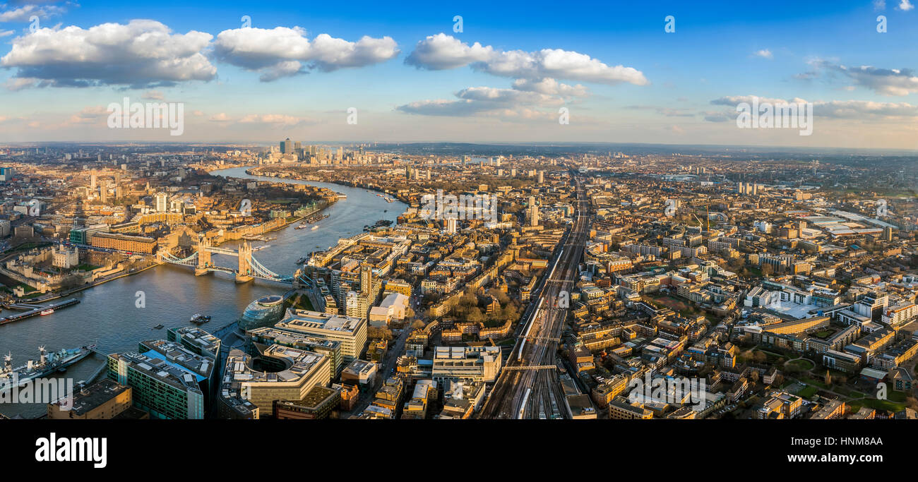 London, England - Panoramic aerial view of London with the famous Tower ...