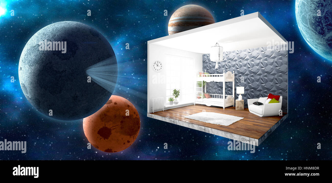 Concept interior with transparent walls in space. 3D rendering Stock ...
