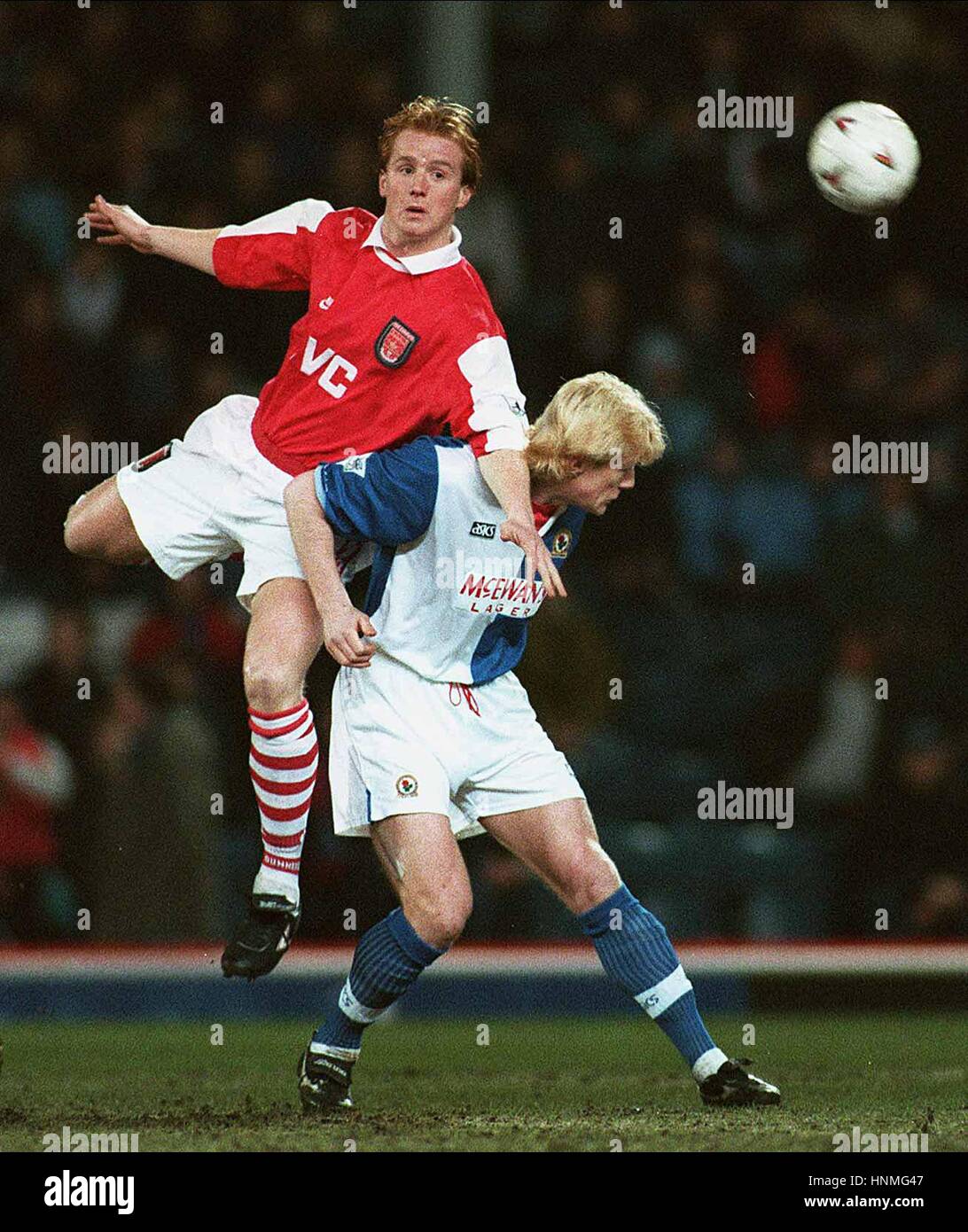 JOHN HARTSON & COLIN HENDRY BLACKBURN ROVERS V ARSENAL 08 March 1995 ...