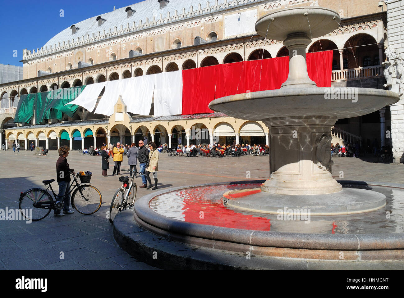 Piazza delle Erbe, Padua, Italy. The Palazzo della Ragione with a huge ...