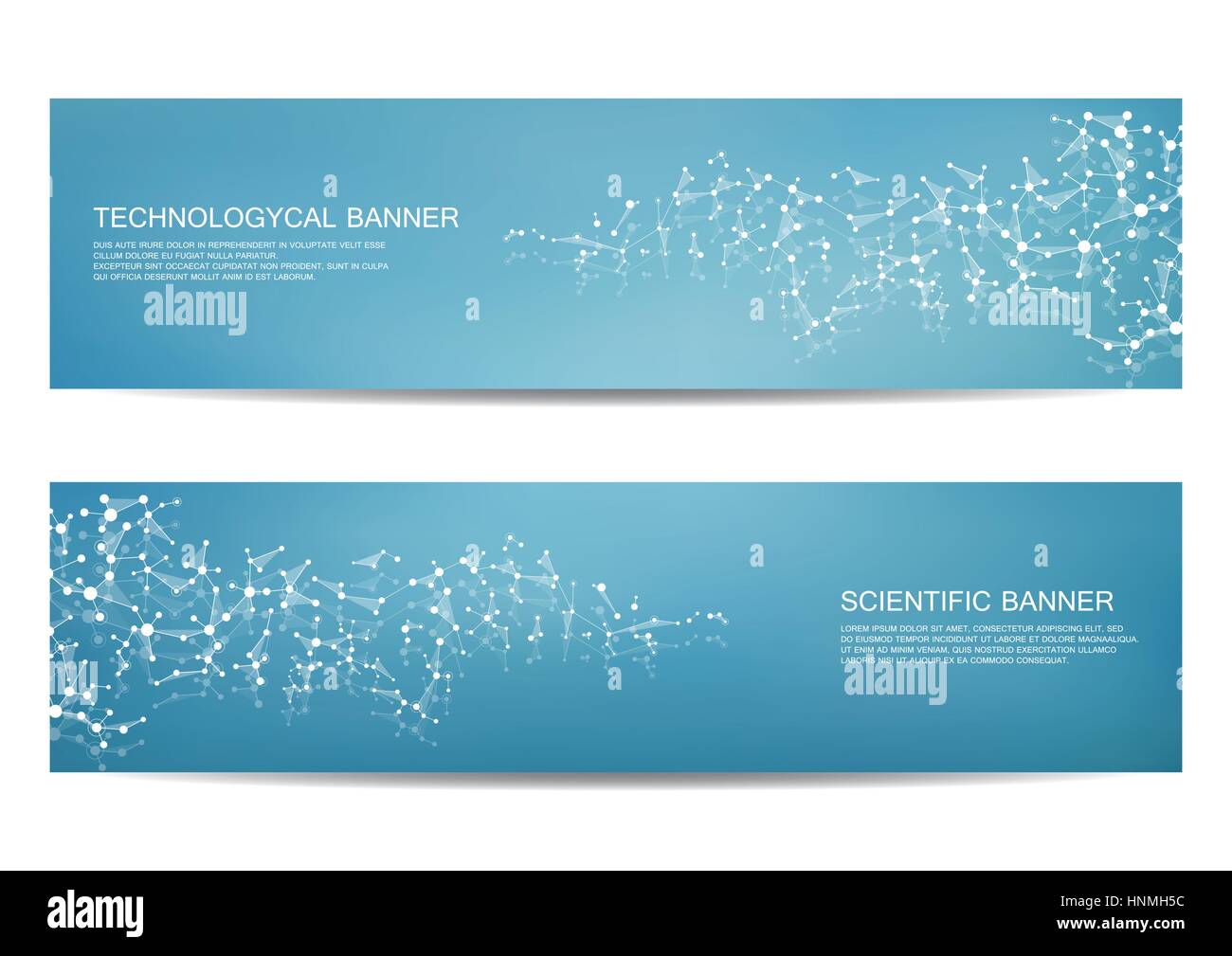 Set of modern scientific banners. Molecule structure DNA and neurons ...