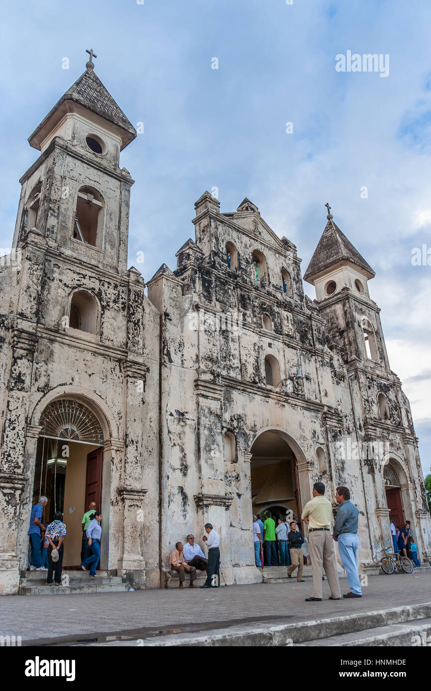 Guadalupe church and people in central Granada, Nicaragua Stock Photo ...