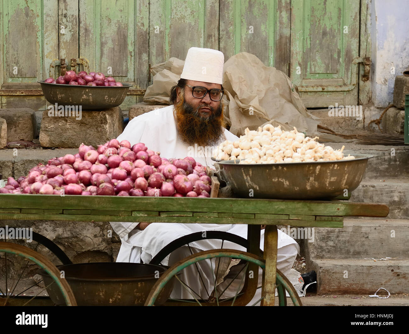 JUNAGADH, GUJARAT, INDIA - JANUARY 17: Muslim selling vegetables from ...