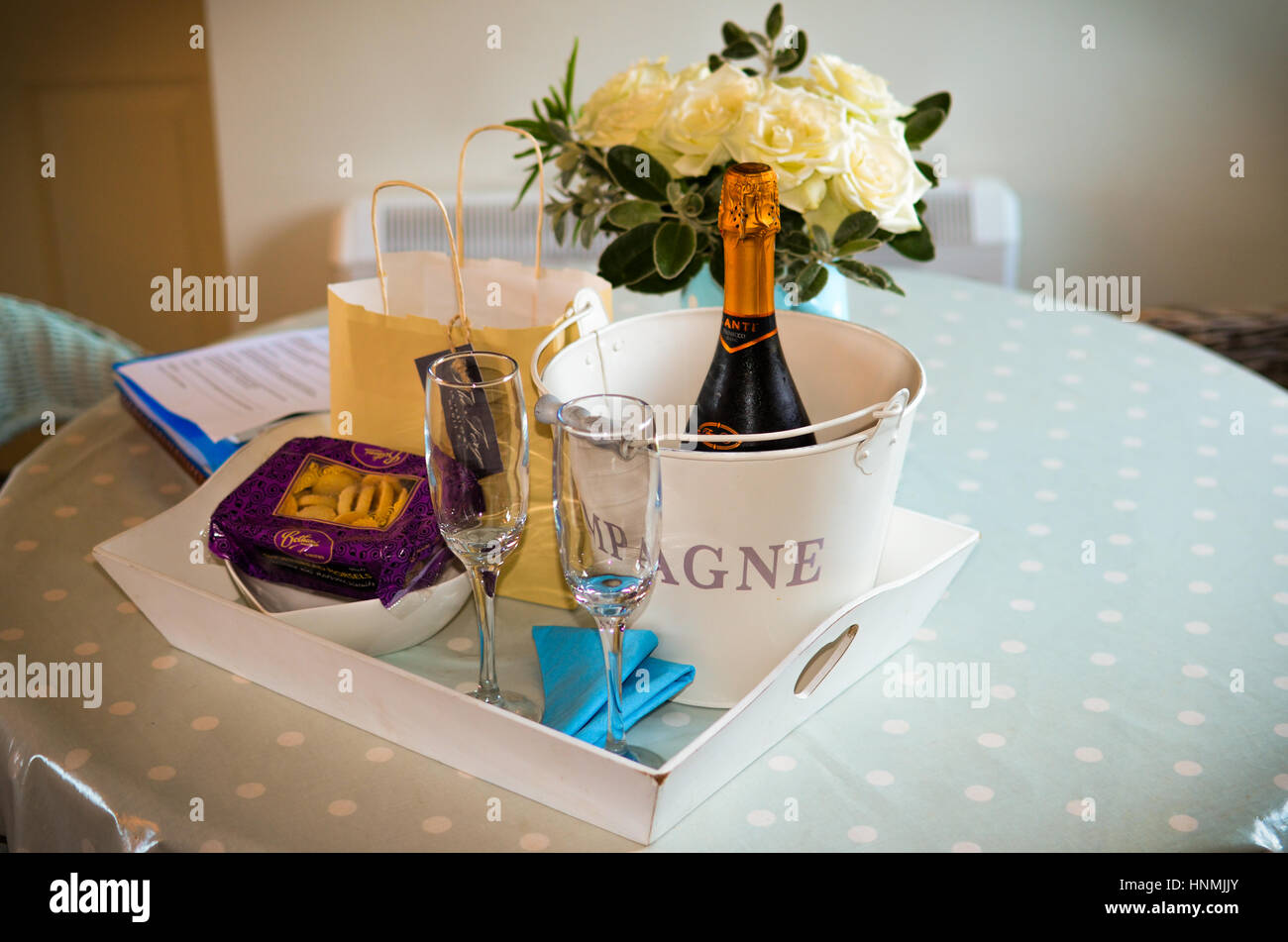 Champagne welcome package Stock Photo - Alamy