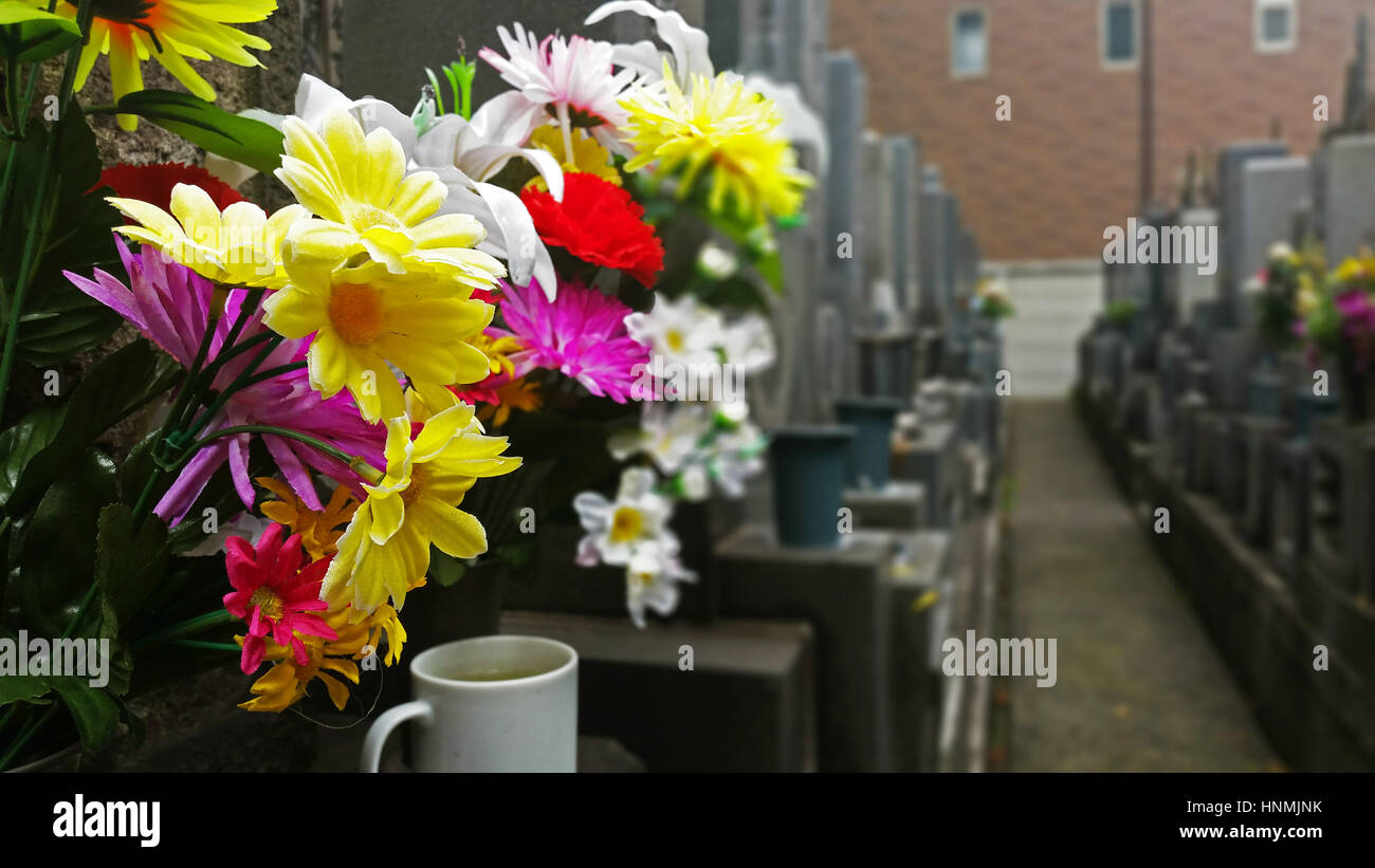 Flowers at Shinto cemetery in Tokyo, Japan Stock Photo - Alamy