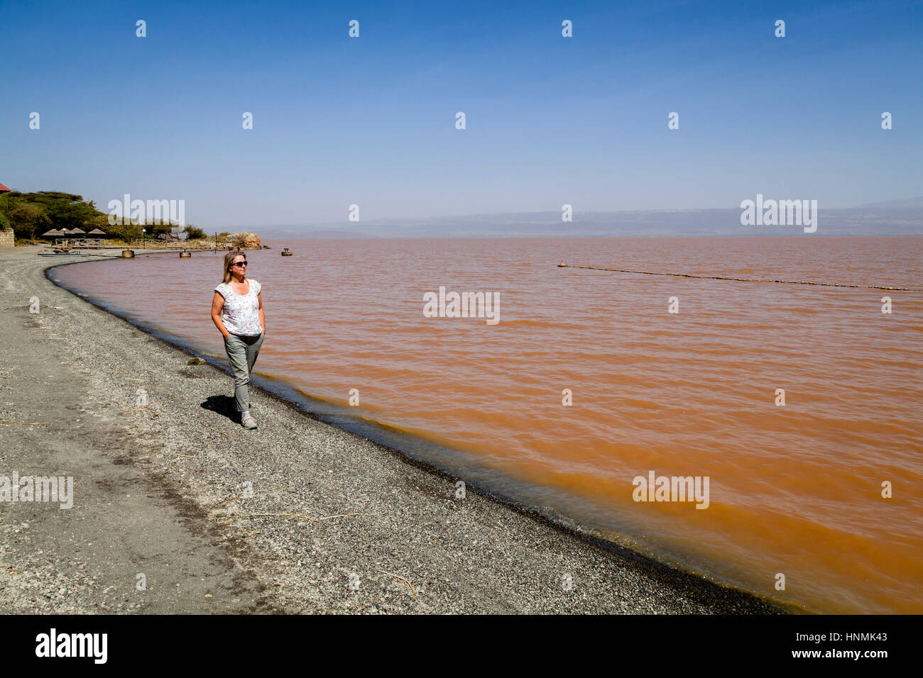 A Female Tourist Walking On A Beach, Lake Langano, Oromia Region ...