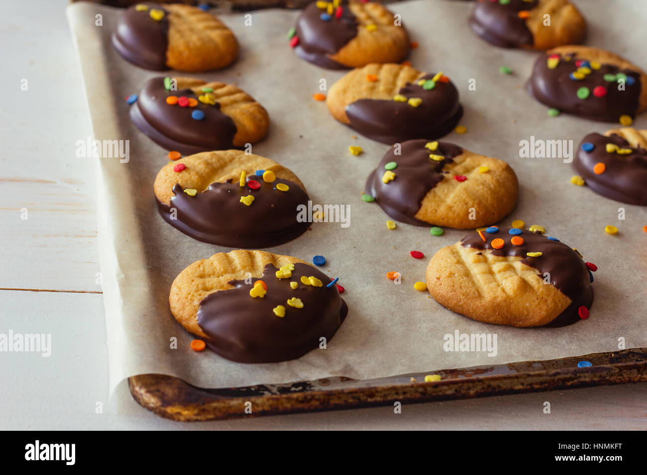 Shortbread cookies with multicolor toppings selective focus Stock Photo ...