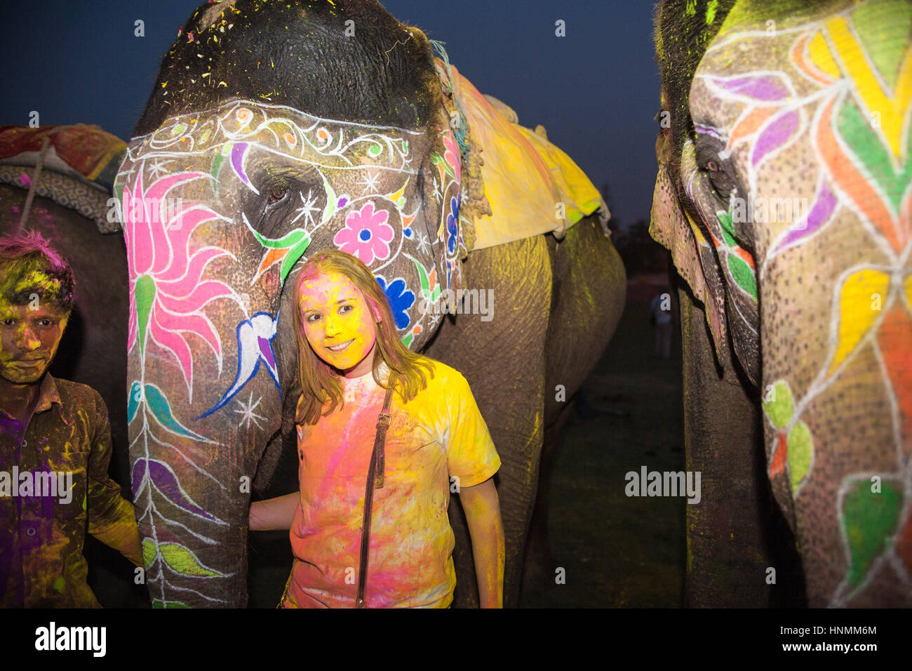 Coloured dye throwing and face smearing of bright coloured powder ...