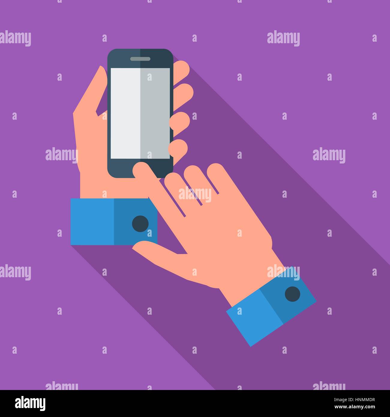 Hands Holding Mobile Phone Flat Icon Whit Long Shadow Vector