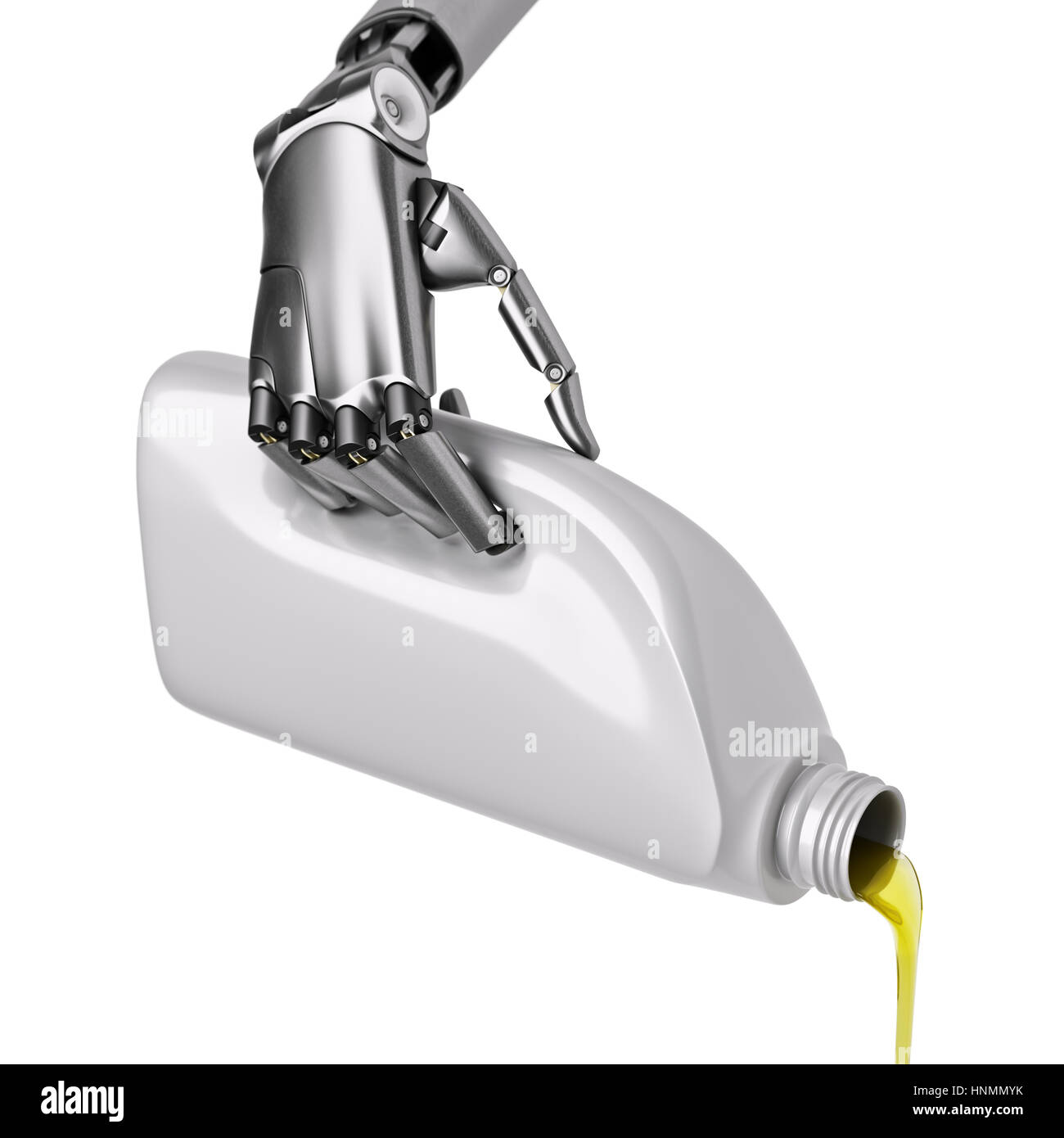 Robot Pouring Motor Oil Isolated on White Background 3d Illustration ...