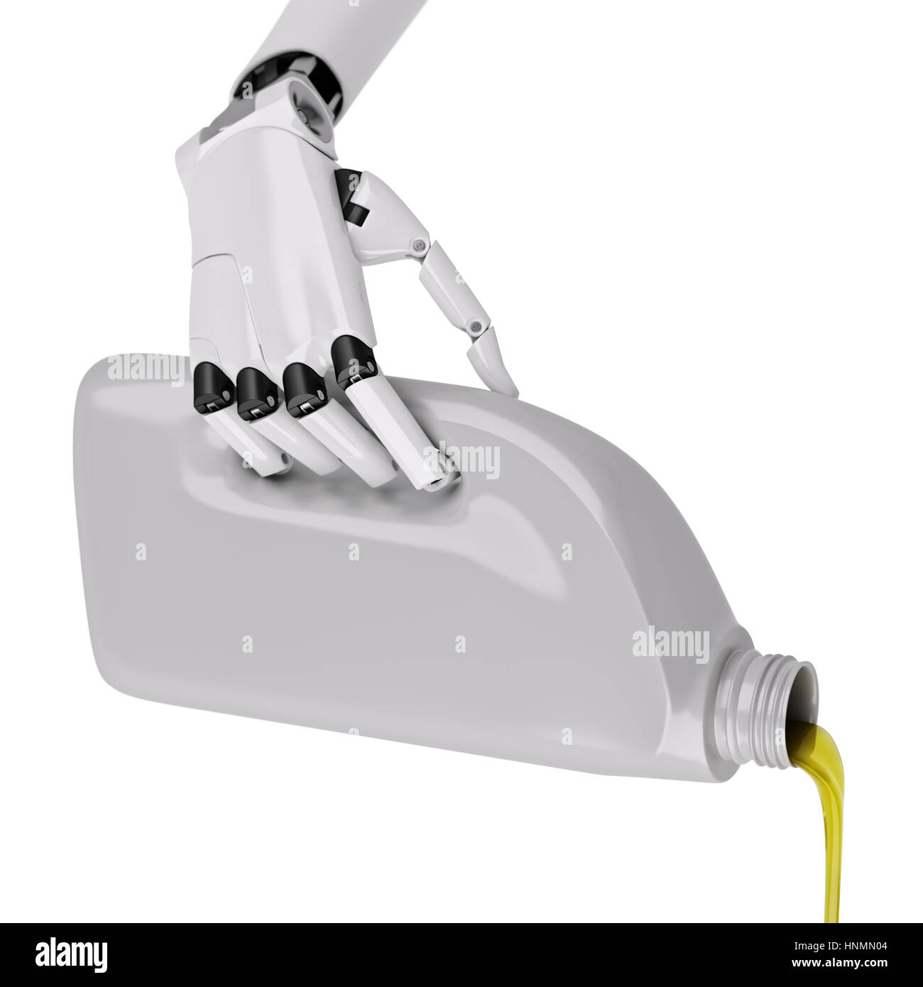 Robot Pouring Motor Oil Isolated on White Background 3d Illustration ...