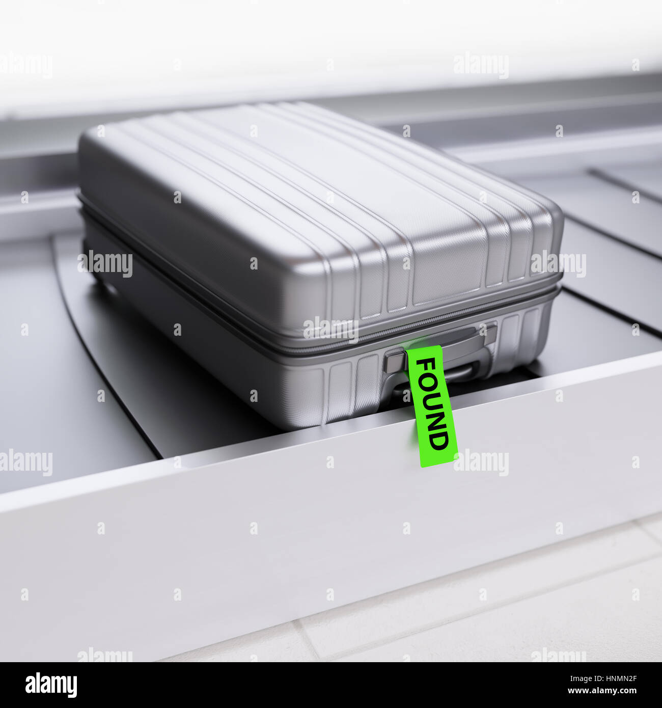 Suitcase with Green Found Sticker on Baggage Claim Transporter 3d ...